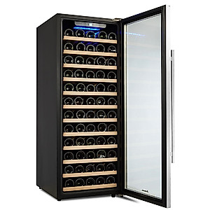 Kalamera 80 Bottle Freestanding Compressor Wine Cooler-Stainless Steel & Black/Single Zone Thermostat with Touch Control/Blue LED Lighting