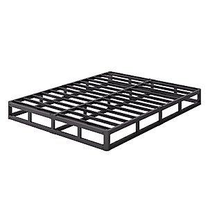 Woozuro Queen Size Bed Frame, 5 Inch Low Profile Metal Box Spring with Fabric Bed Cover, 2500lbs Heavy Duty Steel Structure Mattress Base, Noise-Free Bed Foundation, Easy Assembly, Black