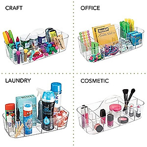mDesign Plastic Divided Art and Craft Storage Organizer Caddy Tote Bin with Handle for Home Office and Living Room - Holds Pencils, Crayons, Sewing Supplies - Lumiere Collection, 2 Pack, Clear