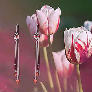 Sterling Silver Threader Earrings with Rose Flower Teardrop Cubic Zirconia Tassel Dangle Drop Long Charm Earrings for Women