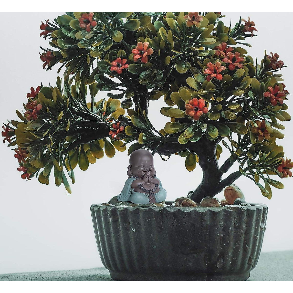 WGFKVAS Buddha Statue, Laughing Ceramic Buda Statue Little Monk Figurine Cute Baby Buddha for Home Office Car Decors Gift Crafts and Arts (Green)