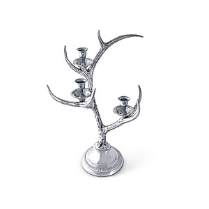 Arthur Court Designs Aluminum Metal Antler Candlestick / 3 Taper Candle Holder 13 inch Wide 17.5 inch Tall