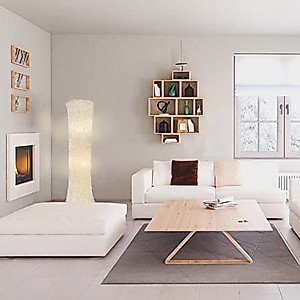 Floor Lamp with Two LED Bulbs, RGB Full Color Changing, Music Sync, Fabric Shade with Faux Feather Tassels Finish