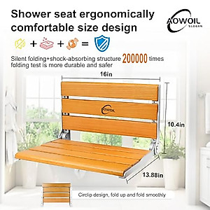 Folding Shower Seat Wall Mounted,16IN Folding Teak Shower Seat for Seniors, Disableds, Pregnants, Maximum Load 400LB [2023 New],Wall Mounted Shower Seat,Shower Seats Folding, Yellow
