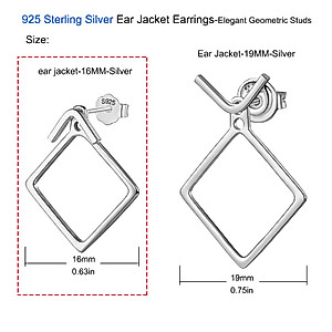 Fiklon Ear Jacket Earrings 925 Sterling Silver Studs Front Back Earrings for Women Minimalist Geometric V Stud Earrings With Back Design (ear jacket-16MM-Silver)