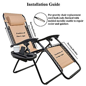 C-CHAIN 8 Cords Replacement Cord for Zero Gravity Chair, Universal Replacement Laces Cord Kit for Zero Gravity Chair, Anti Gravity Chair, Lounge Chair, Bungee Chair, Recliner - Black