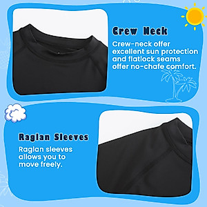 HODOSPORTS Boys UPF 50+ Rash Guard Swim Shirts Short Sleeve Quick Dry UV Protection Sun Shirt Black