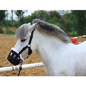 T TEKE Deluxe Horse Grazing Muzzle Fleece Fur Lined Around, Full Adjustable with Neoprene Cushion pad on Crown & Chin for Comfort