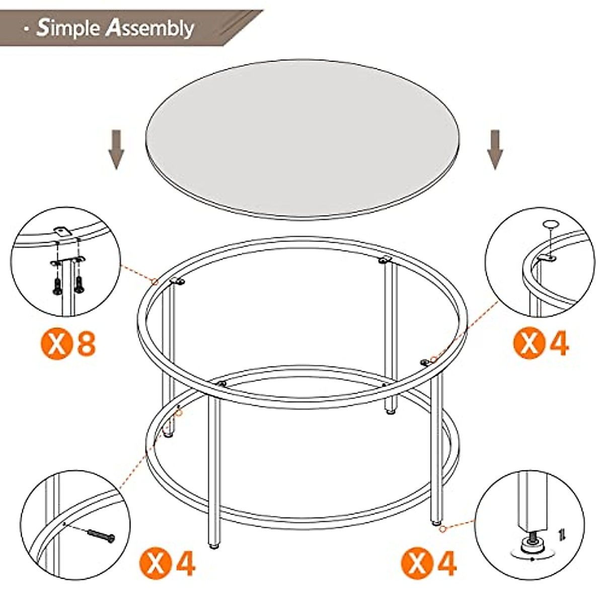 Yaheetech 36in Modern Coffee Table,Black Round Tempered Glass Coffee Tables w/Protective Foot Pads,Metal Structure & Reinforced Frame for Living Room,Dining Room,Apartment,Small Space