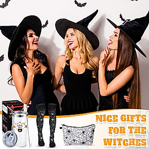 Geiserailie Halloween Funny Gifts Set Halloween Insulated Tumbler with Lid and Straw Halloween Makeup Bags and Spider Thigh High Stockings for Halloween Party Women Friends