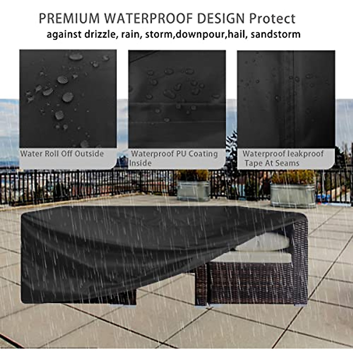 Garden Balsam Patio Furniture Cover Outdoor Table and Chair Set Covers Outdoor Dining Set Cover Outdoor Sectional Sofa Set Covers Water Resistant Rectangle 74"L X 47"D X 28"H Black