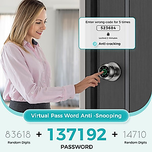 Fingerprint Door Lock - Fingerprint and Keypad Input Smart Door knob, App Controlled Biometric Door Lock, Keyless Entry, Bedroom, Office, Hotel, Apartment Auto Door knob (Satin Nickel)