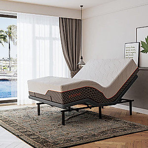 ESHINE 14" Hybrid Mattress Queen + Adjustable Bed Frame - Luxury Cool Gel Memory Foam, Upholstered Bed Frames with Massage, USB, Under Bed Night Light, Head and Foot Incline, Queen