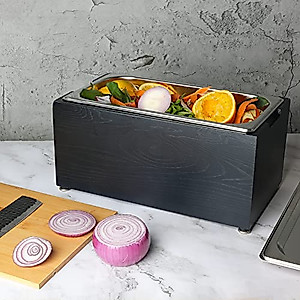 Kitchen Countertop Pine Wood Compost Bin, Stainless Steel Smell Proof Anti-Rust Insert with Lid and Pine Wood Box - 1.6 Gal (Gray)