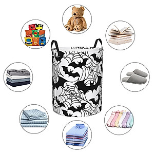 HSYOYO Bats Spider Webs Laundry Basket Collapsible Laundry Hamper Large Round Laundry Storage Basket with Handles Waterproof Laundry Organizer Bag for Clothes Toy Bedroom Nursery