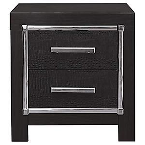 Signature Design by Ashley Kaydell Glam 2 Drawer Nightstand with Faux Alligator Panels & Chrome-Tone Accents, Black