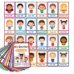 Richardy My Emotion English Words Educational Flash Cards Feelings Expressing Vocabulary Building Homeschool Kindergarten Supplies Kids Toddlers Learning Toys 17 Cards 34 Words