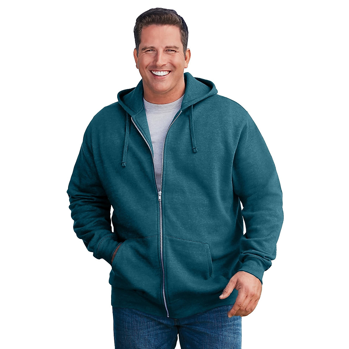 KingSize Men's Big & Tall Fleece Zip-Front Hoodie - 4XL, Heather Midnight Teal