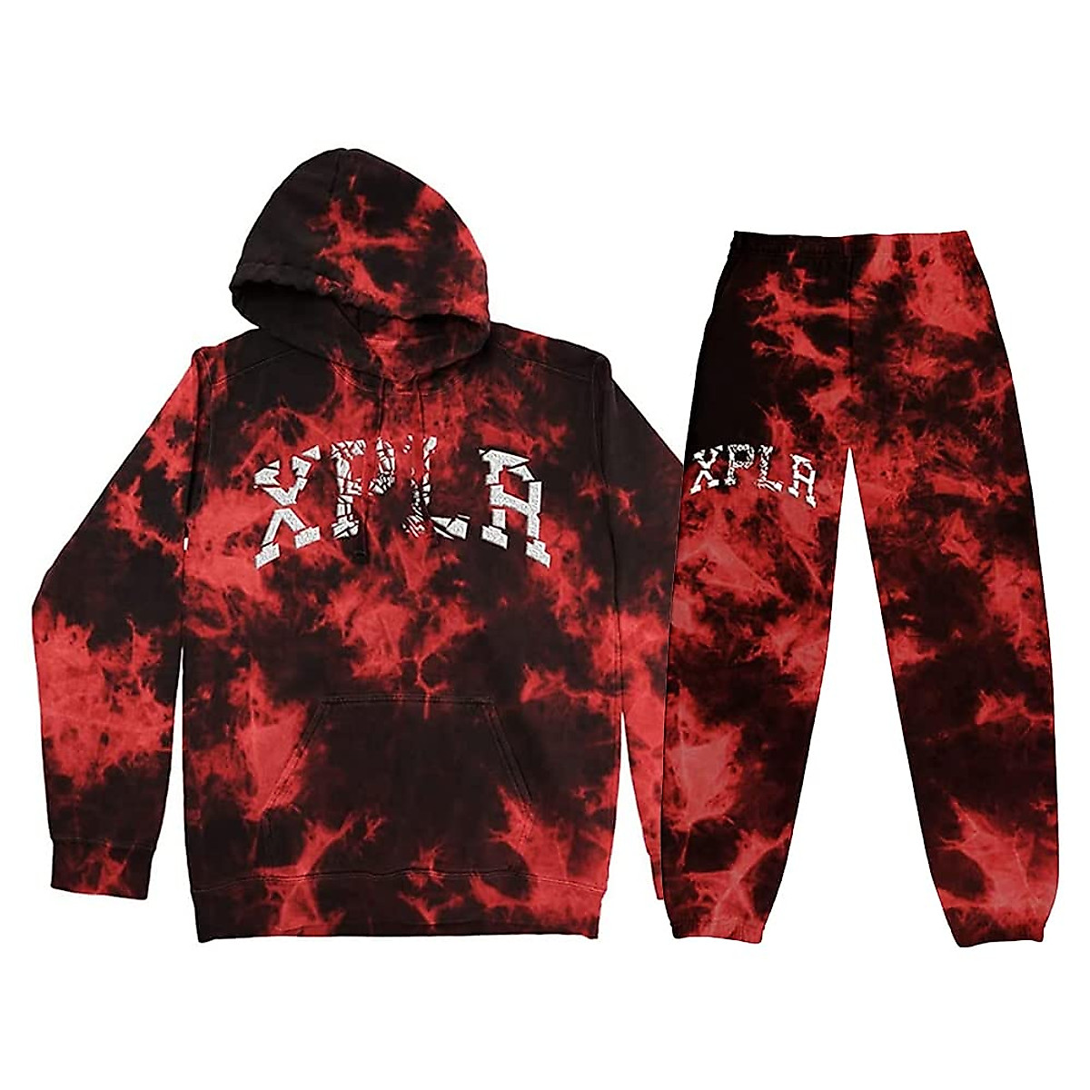 XPLR Shatter Red Tie Dye Two Piece Set Sam and Colby Hoodie Jogger Pants Long Sleeve Sweatshirts+Sweatpants (WP06544-Hoodie+Pants,XL)