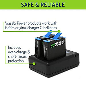 Wasabi Power HERO8 Battery (2-Pack) and Dual Charger for GoPro Hero 8 Black (All Features Available), Hero 7 Black, Hero 6 Black, Hero 5 Black, Hero 2018, Fully Compatible with Original