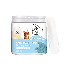 Clmozwrs Ear Finger Wipes for Dogs & Cats - Gently Remove Ear Wax, Debris Sooths Relieve Ear - 50 Count
