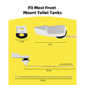 Hibbent Toilet Handle Replacement, Front Mount Tank Flush Lever Handle Compatible with American Standard, Toilet Trip Lever with Stainless Steel Flapper Chains, White