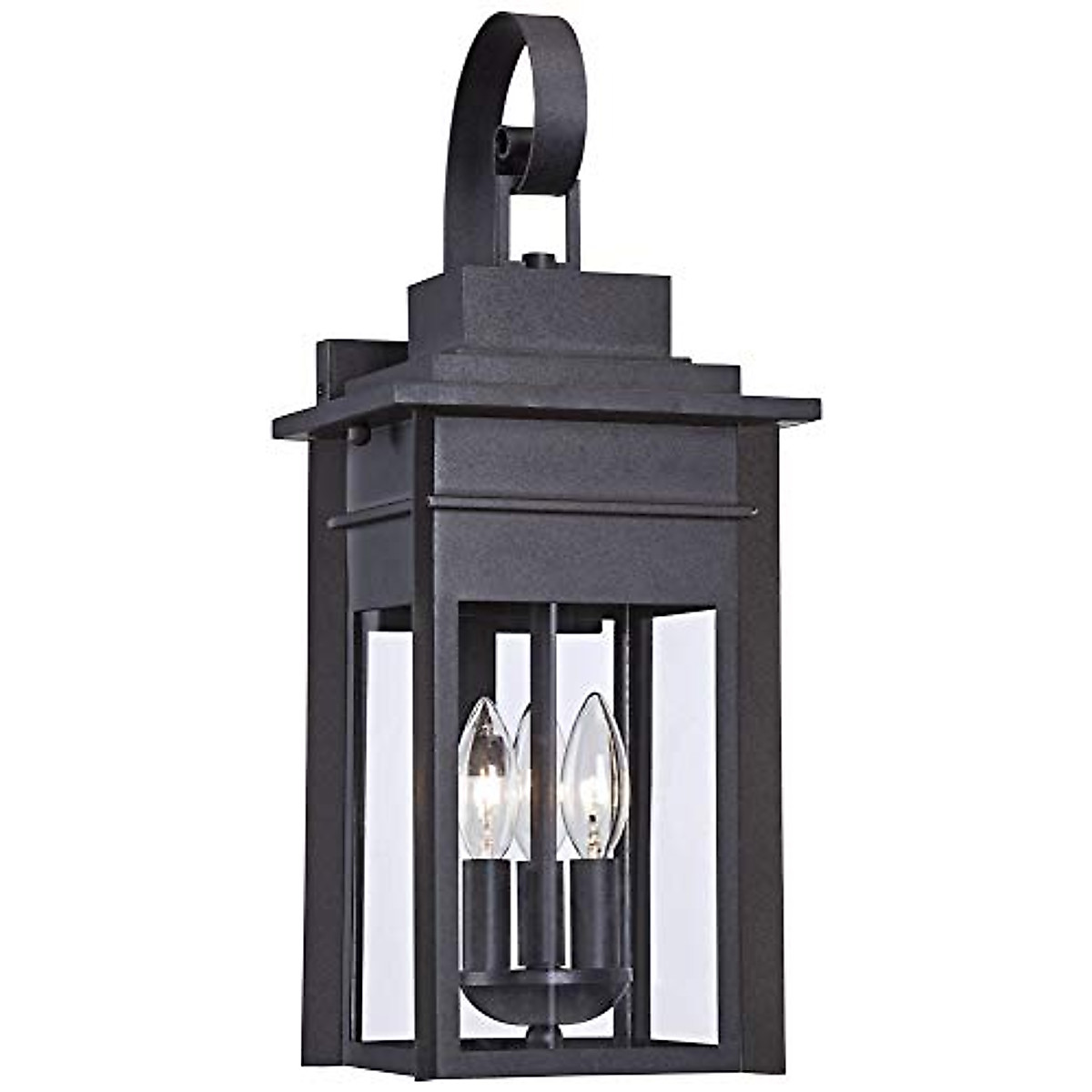 Franklin Iron Works Bransford Traditional Outdoor Wall Light Fixture Dark Black Specked Gray 19" Clear Glass Lantern Scroll Arm for Exterior House Porch Patio Outside Deck Garage Front Door Home