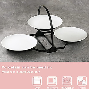 Buyajuju Tier Round Plate with Stand, Procelain Serving Tray for Cake Dessert Fruit Display, Durable 3 Tier Serving Stand, Ceramic White Serving Platters