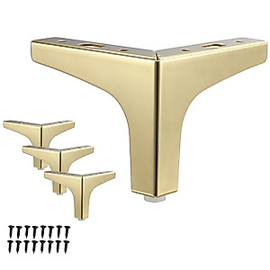WEICHEN 4 inch Metal Furniture Legs, Modern Triangle Legs for Furniture Set of 4 Couch Legs DIY Replacement Legs for Cabinet Sofa Cupboard Chair Ottoman Dresser (Gold)