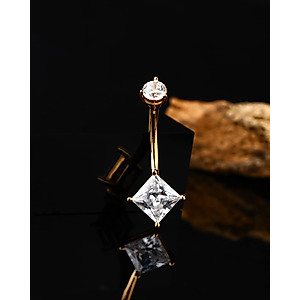 Jewseen 14K Gold Belly Button Ring Sparkling CZ Navel Rings Belly Bar Navel Piercing Body Jewelry