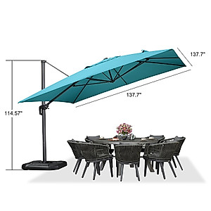 PURPLE LEAF 11.5' X 11.5' Telescopic Patio Umbrella Outdoor Cantilever Umbrella Square Up Down Lifting Offset Umbrella with 360-degree Rotation for Garden Deck Pool Patio Turquiose