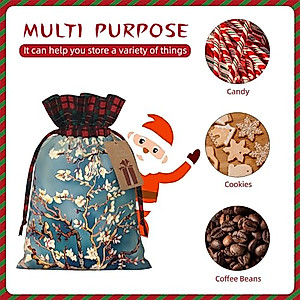 EVANEM Christmas Gift Bags with Drawstring Burlap Gift Bags almond blossom Christmas Linen Bags for Xmas Party Candy Bags with Cards Xmas Reusable Wrapping Bags Christmas Linen Treat Bags for Holiday