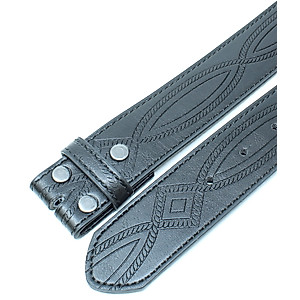 BC Belts Leather Belt Strap with Fancy Saddle Stitch Embossed Pattern 1.5" Wide with Snaps (Black-XS)