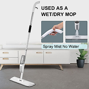Spray Mop for Floor Cleaning, 360Rotatable Mop with 4 Washable Pads, Refillable Spray Bottle and 1 Scraper, Flat Mop for Home Kitchen Hardwood Laminate Wood Ceramic Floor Cleaning,White