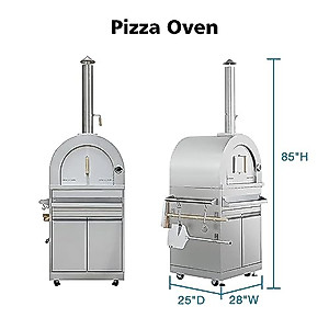 SINDA 7 Piece Modular Outdoor Kitchen Suit, w/Pizza Oven, 4 Burner Natural Gas Grill, BBQ Grill Cabinet, 24" Fridge Drawer, Appliance Cabinet, Sink Cabinet, Coner Cabinet (with Natural Gas Kit)