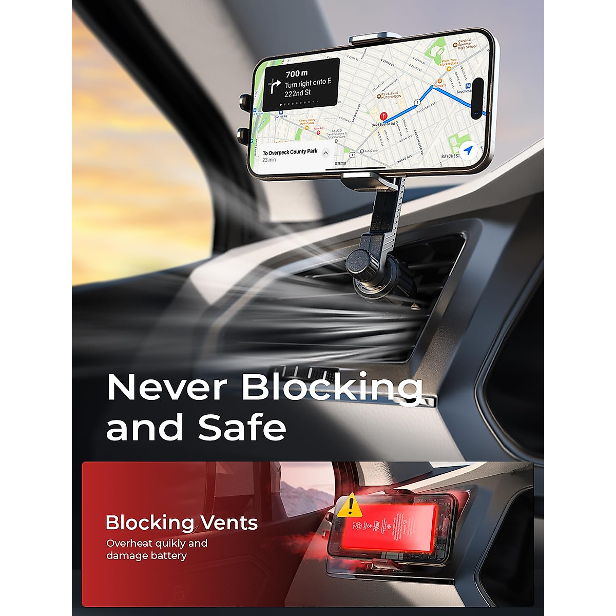 LISEN Phone Mount for Car Vent [Never Blocking] Universal Phone Holders for Your Car Hands Free Cell Phone Holder Car Mount Fits All Phones for iPhone 15 Pro Max Plus 14 13 12 Samsung Android Phones