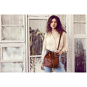 Time Resistance Leather Bucket Bag Full Grain Real Leather Tote Bag for Women