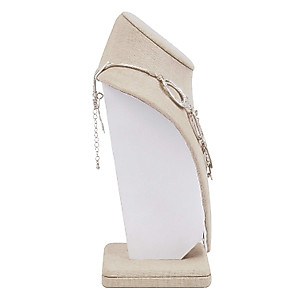 MOOCA Linen Covered Wood Jewelry Display Necklace Chain Jewelry Bust Display Holder Stand, Necklaces Bust Mannequin, 6 3/8 W x 4 1/4 D x 10 H in, Tan Linen