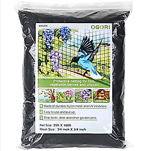 OGORI 25' x 100' Bird Netting Heavy Duty Nylon 3/4" Mesh Garden Netting Protect Fruit Trees, Plants and Vegetables