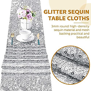6 Pieces 12 x 108 Inches Sequin Table Runner Glitter Sequin Rectangular Table Runner Cloth for Birthday Wedding Baby Shower Bachelorette Holiday Celebration Party Decorations (Silver)