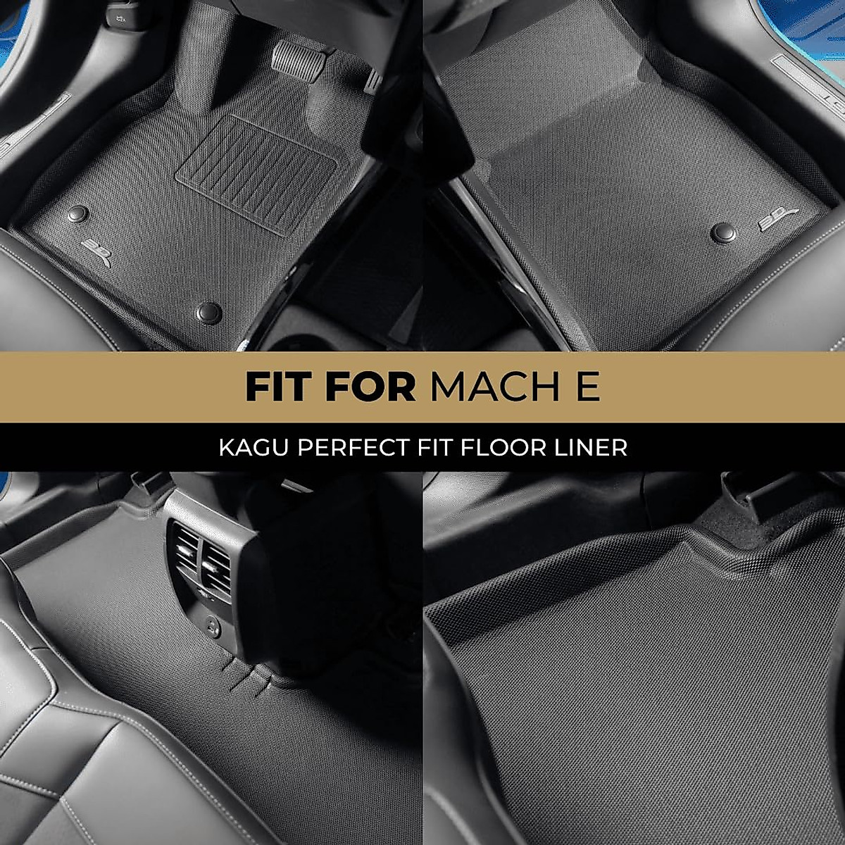 3D MAXpider Custom Fit Kagu Floor Mat (Black) Compatible with Ford Mustang Mach-E 2021-2024 - Full Set