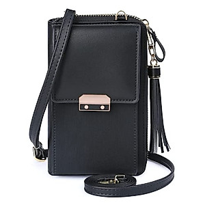 PU Leather Crossbody Bag for Women, Cell Phone Purse Wallet with Card Slots, Cell Phone Shoulder Bag with Shoulder Strap - Black