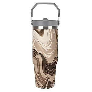 WITHSBKK 30oz Car Cup Taupe And White Printed with Portable, Stainless Steel Travel Mug, Vacuum Insulated Tumbler And Straw, Leakproof for Car & Outdoor, UV Printed Design