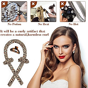 Heatless Hair Curlers For Long Hair, No Heat Silk Curls Headband You Can To Sleep In Overnight, Soft Foam Hair Rollers, Curling Ribbon and Flexible Rods for Natural Hair (Leopard)