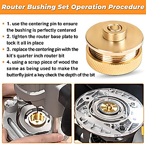 71333 Router Bits Solid Brass Inlay Kit for 1/4 Templates for High RPM Routing, Includes 1/8" Carbide Router Bit/Cutter + 1/4" Shank, Universal Bushing, Retainer Nut, Collar and Alignment Pin