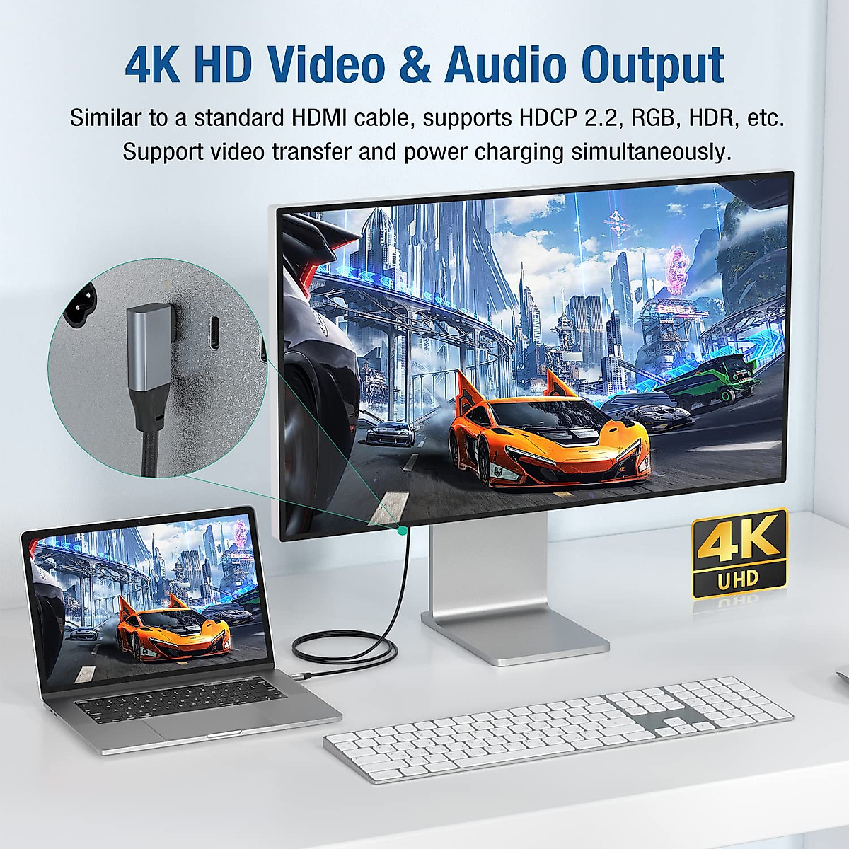 USB C to USB C 3.2 Gen2x2 Cable 100W, 20Gbps Right Angle 4K@60Hz Video Cord, Super Soft 90 Degree Type-C Data Cable with E-Marker for Thunderbolt 3/4, MacBook, iPad Pro, iPhone 15 Pro, Switch (1.64FT)