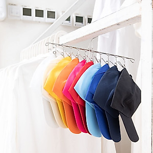 Hat Organizer Hanger for Closet Set of 2 Baseball Cap Organizer with 20 Clips Stainless Steel Hat Rack Holder for Baseball Caps, Silver Hat Hangers for Closet Organizer, Fits All Caps