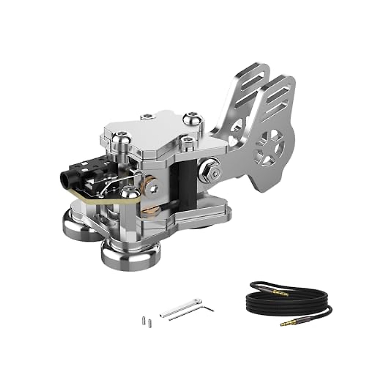 Putikeeg Mini Key Morse Radio HAM Send Telegram Double Paddle Morse Code Key with Stainless Steel Body Three Neodymium Magnets Base Silver