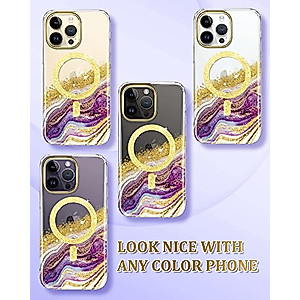 JIAXIUFEN Magnetic Designed for iPhone 14 Pro Max Case Clear, Compatible with MagSafe, Sparkle Glitter Slim Thin Shockproof Protective Transparent Phone Case, Marble Gold