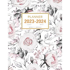Planner 2023-2024: 8.5 x 11 Weekly and Monthly Organizer from June 2023 to May 2024 | Beautiful Drawing Rose Flower Design White